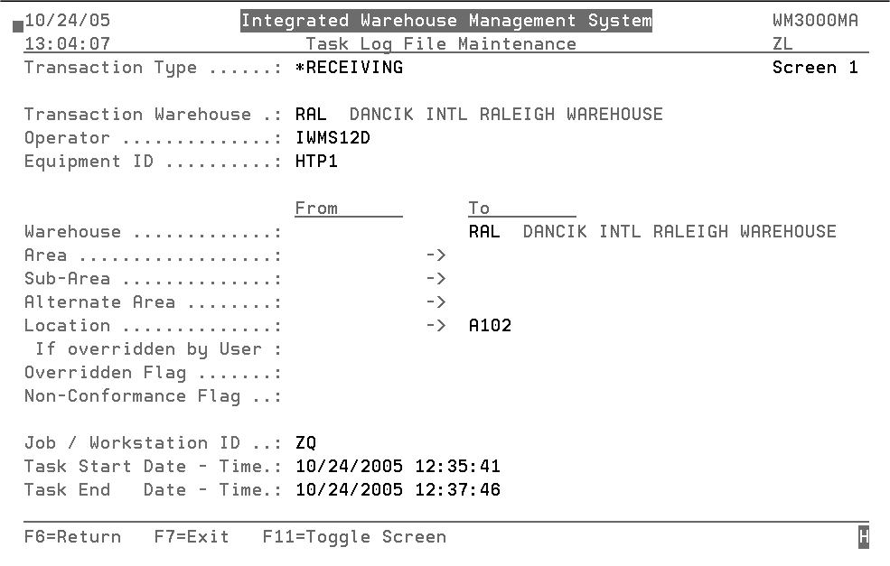 Task History Log