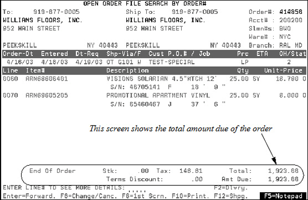 Open Order File Inquiry - CUS 10
