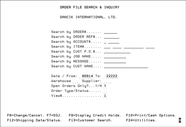 Open Order File Inquiry - CUS 10