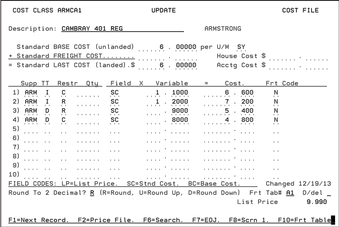 Cost File (FIL 10)