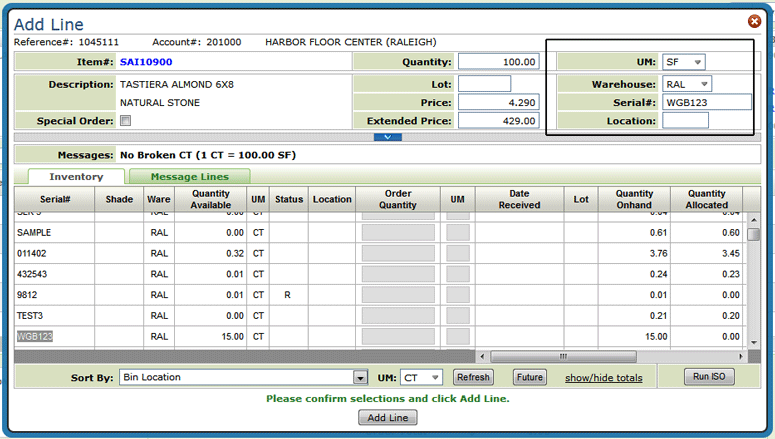 Manually Selecting Inventory in Navigator