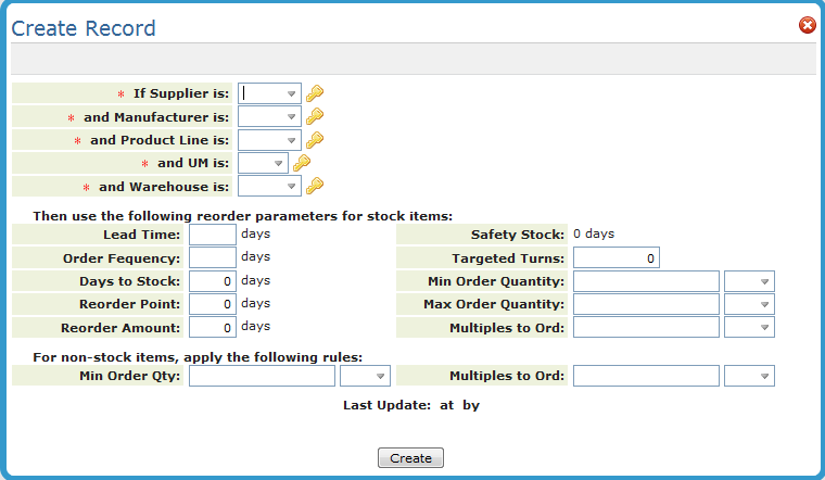 Navigator Supplier Reorder Parametes Table