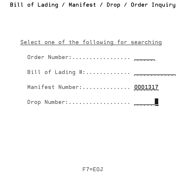 Bill of Lading, Manifest, Drop Inquiry - WAR 19