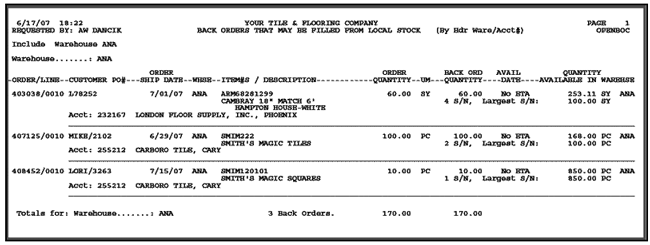 Navigator Open Order Reports